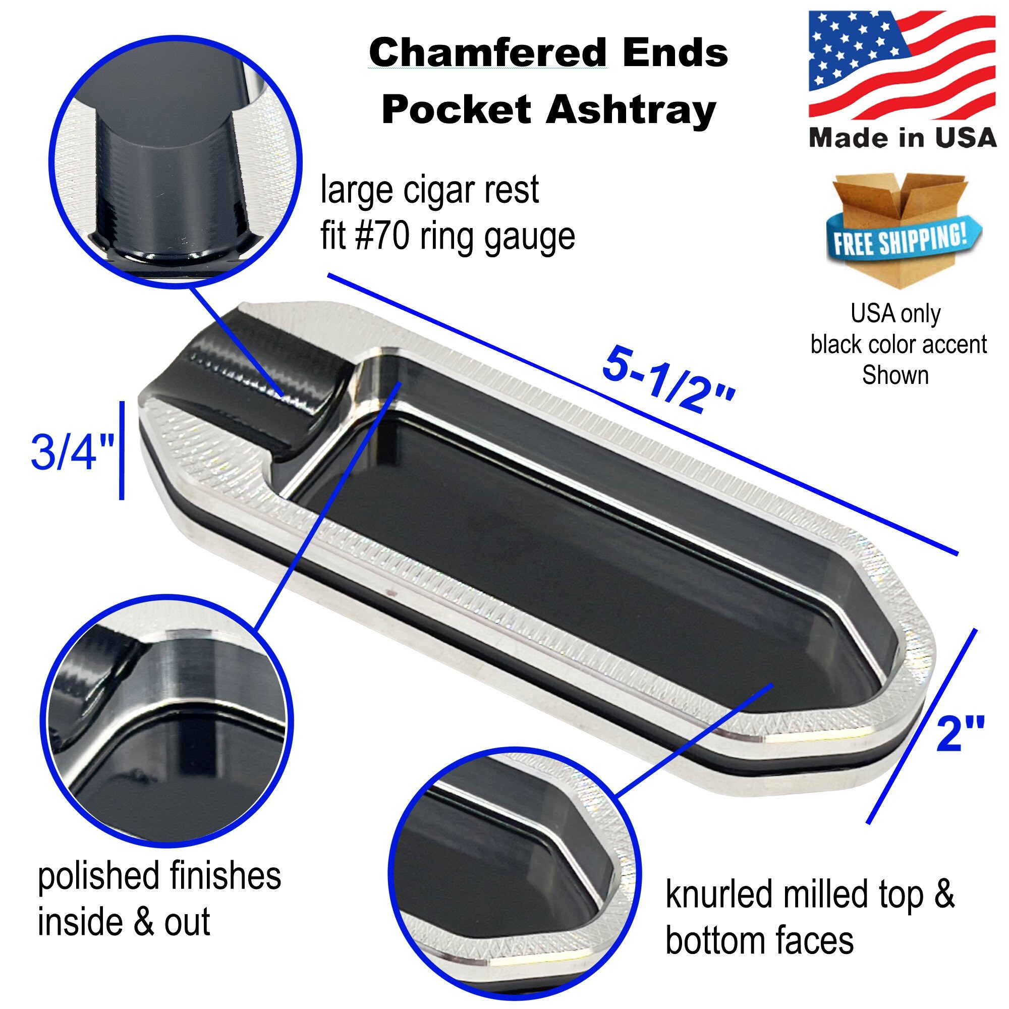 Black Travel Cigar Ashtray, Pocket Cigar Holder, Durable Single Cigar ...