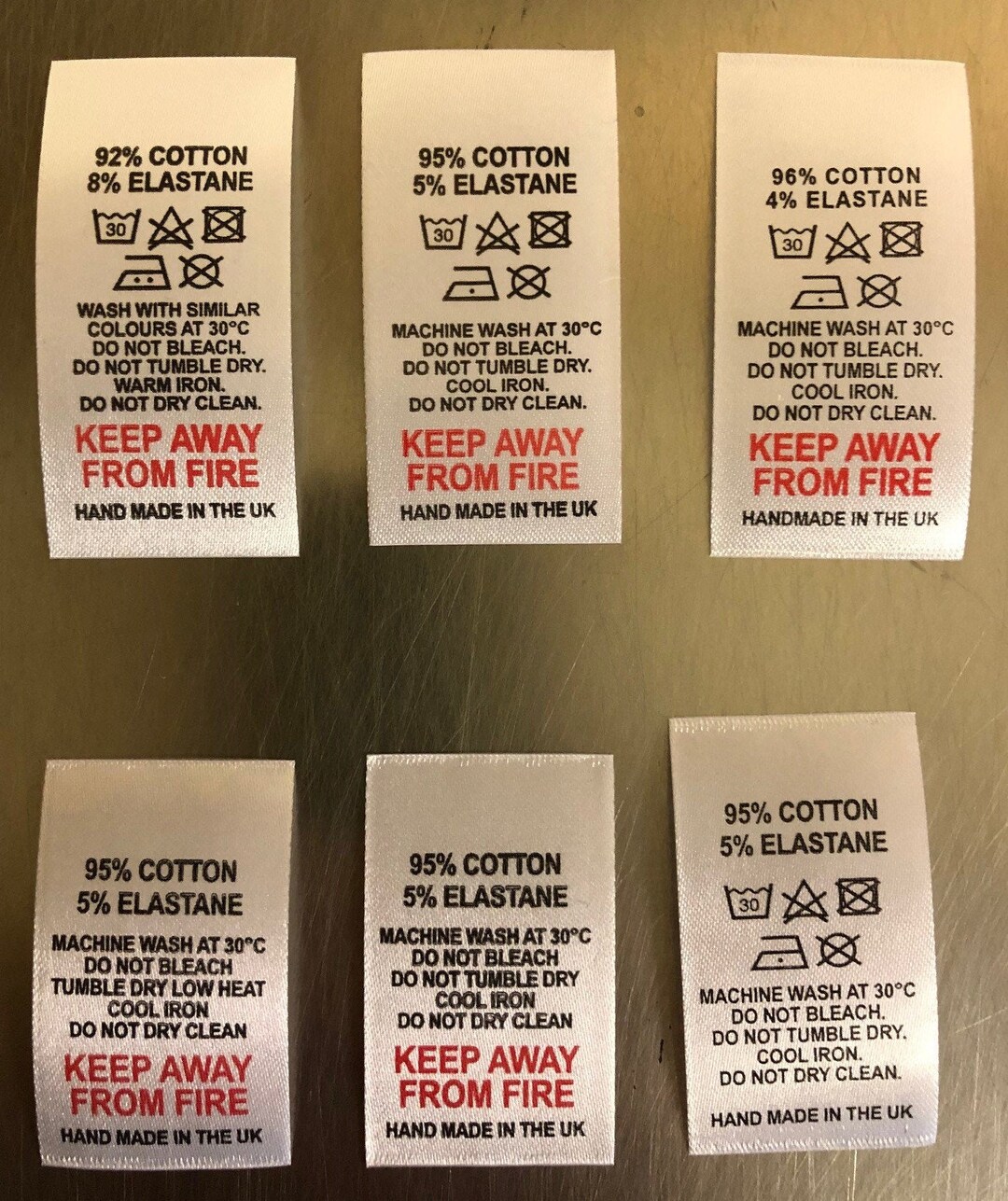Cotton / Elastane fibre content wash care labels clothing - Etsy 日本