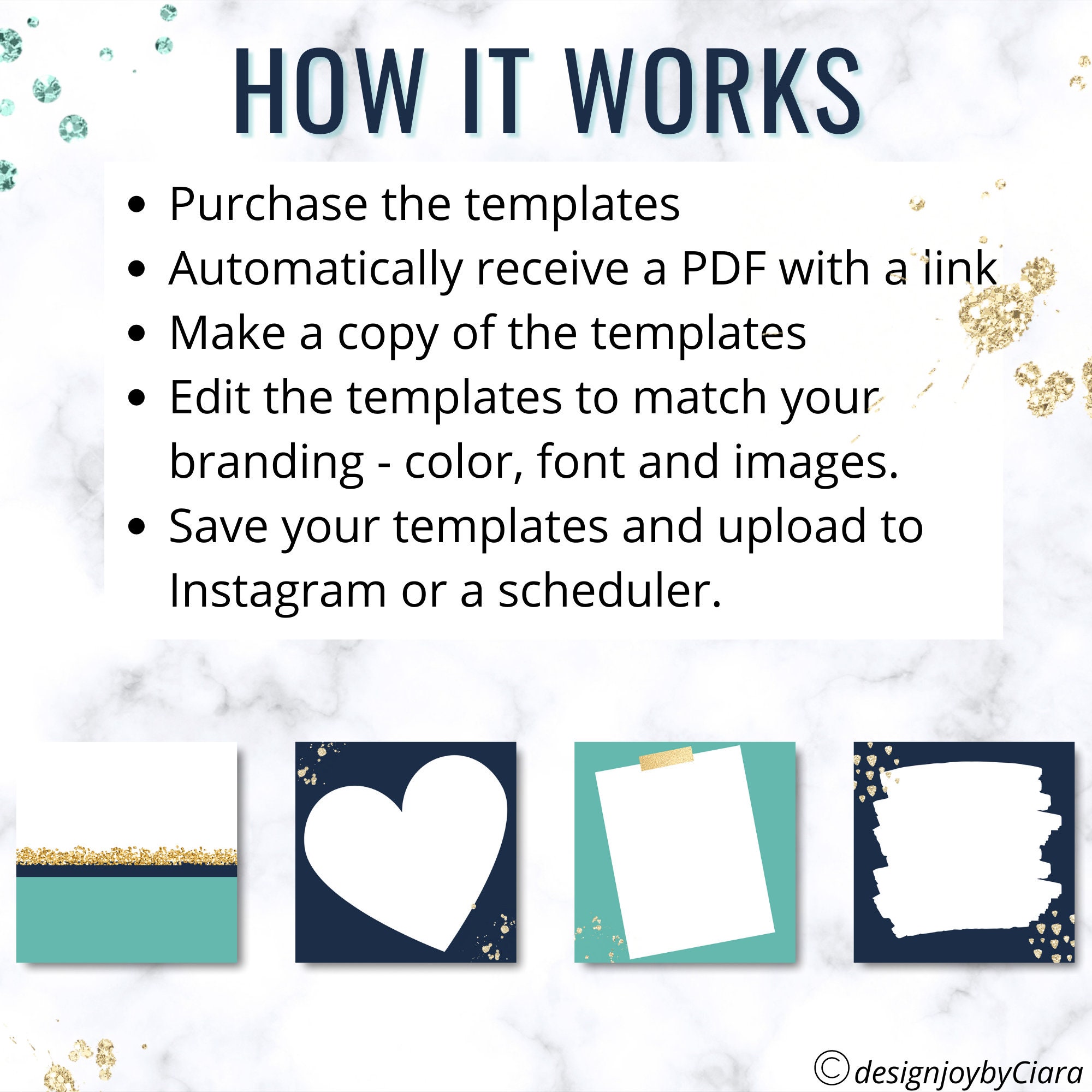 50 Blank Instagram Templates for Posts Blue Gold & Teal | Etsy