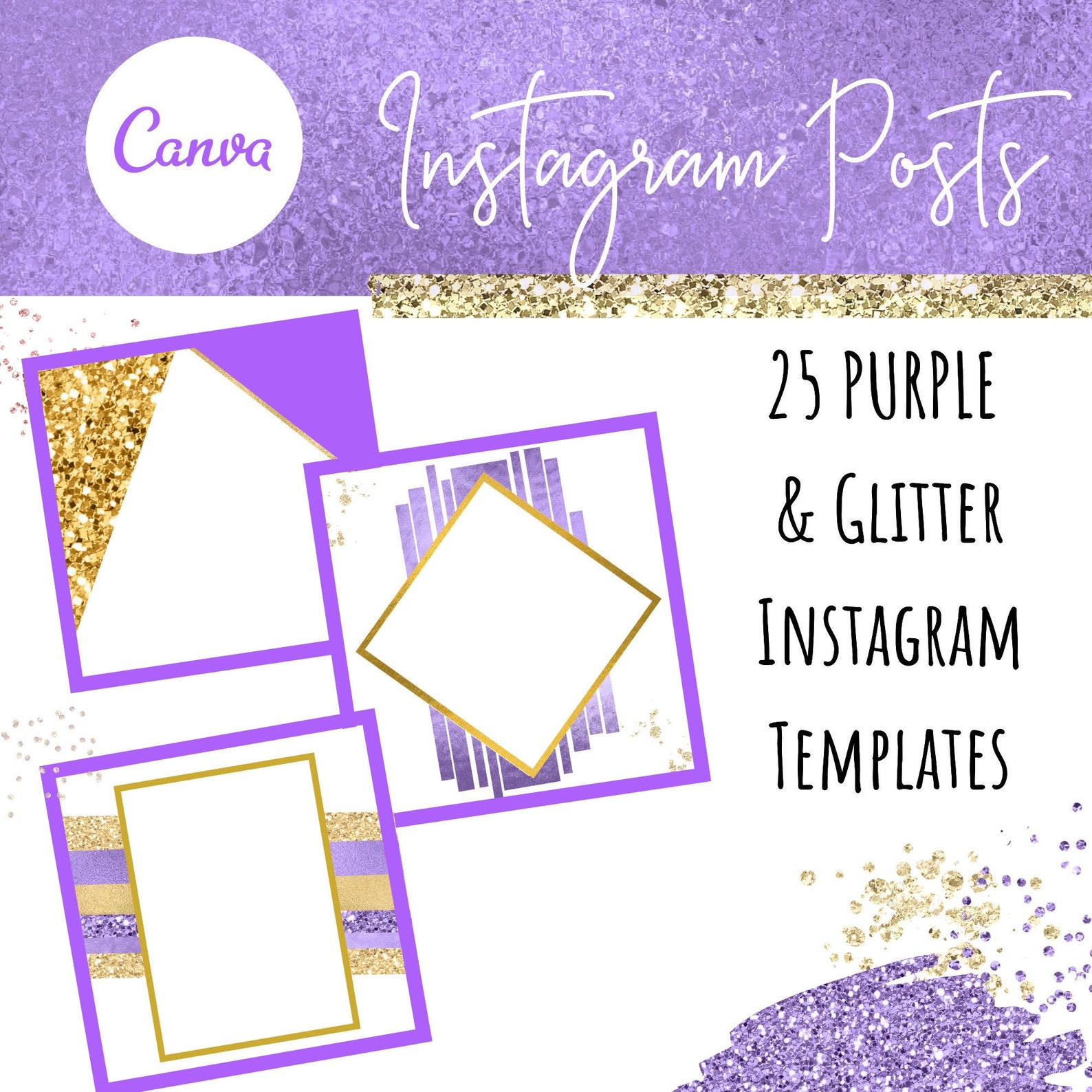 Blank Instagram Templates for Posts Purple and Glitter Theme, Instagram ...