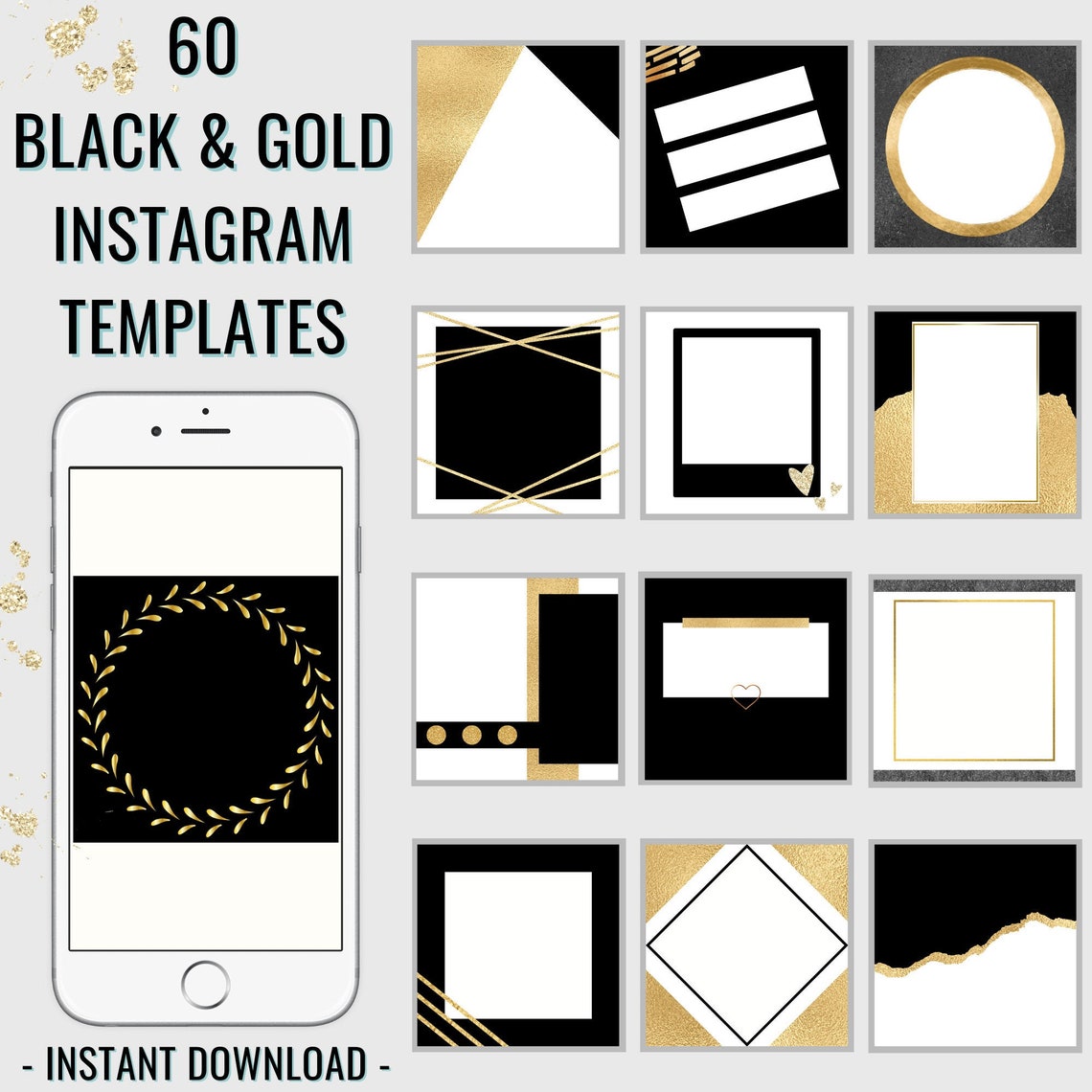 60 Blank Instagram Templates for Posts Black and Gold Theme - Etsy
