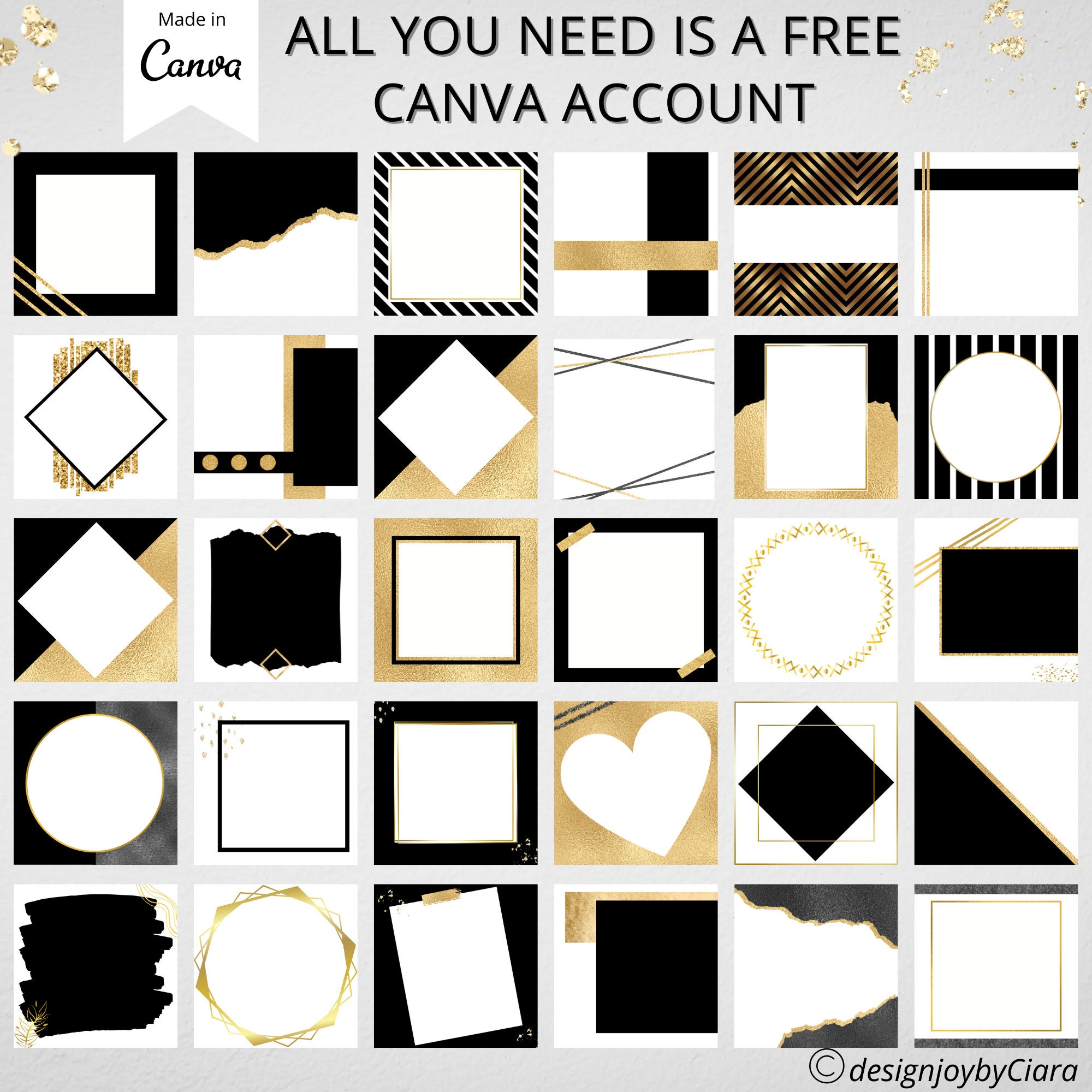 60 Blank Instagram Templates for Posts - Black and Gold Theme ...