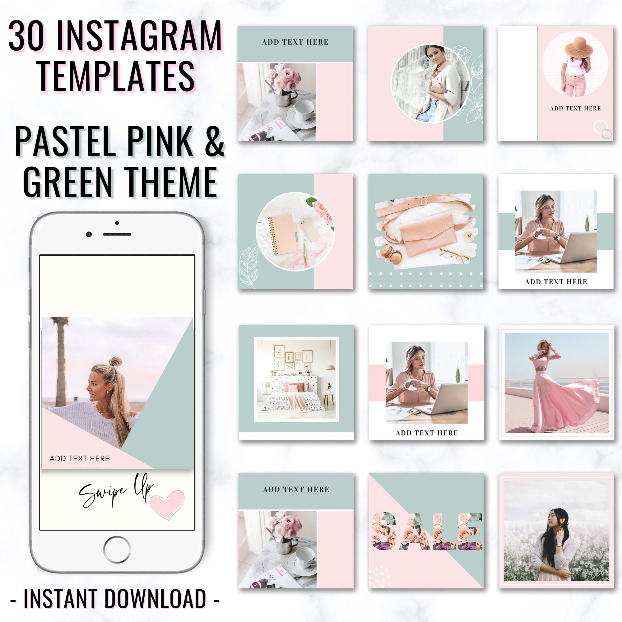 Instagram Post Templates - Pink Mint Instagram Theme, Instagram Posts ...