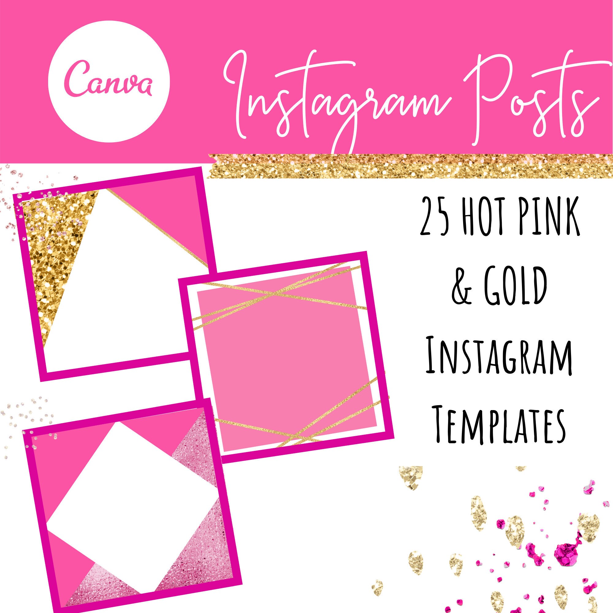 Blank Instagram Templates for Posts - Hot Pink and Glitter Theme ...