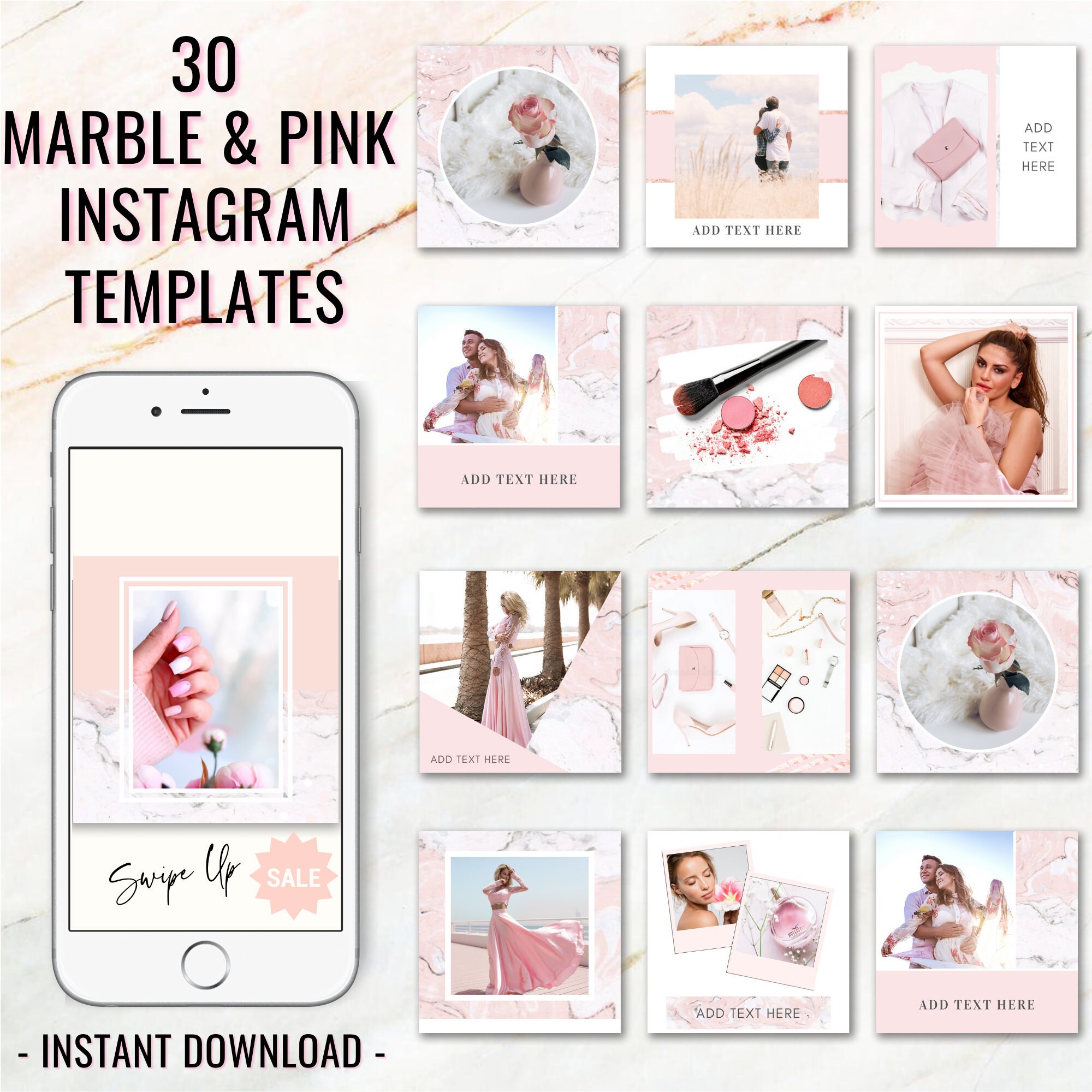 Instagram Post Templates Marble and Pink Instagram Theme - Etsy