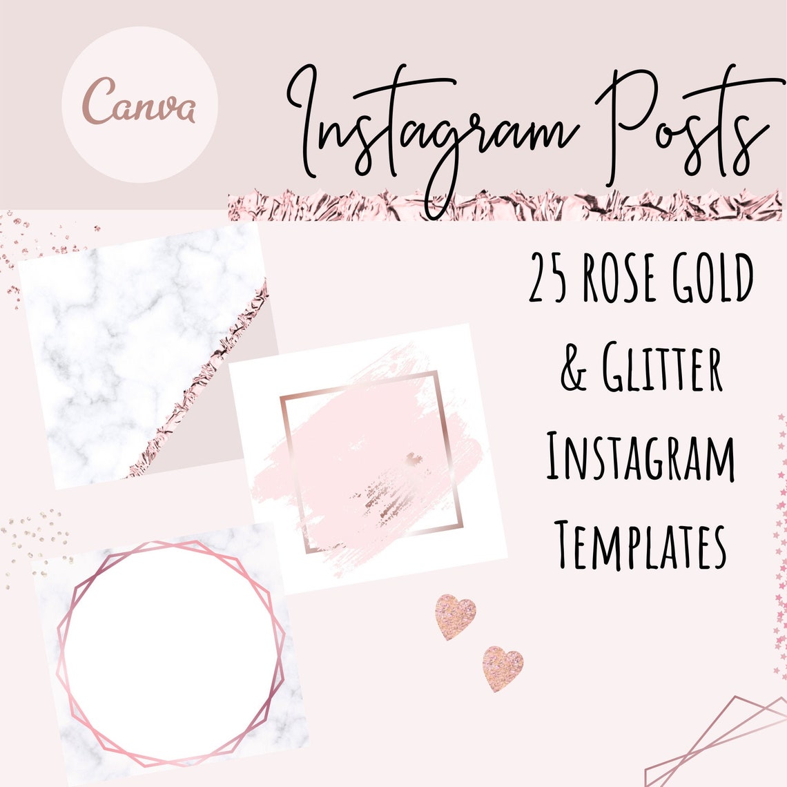 Blank Instagram Templates for Posts Rose Gold and Glitter - Etsy