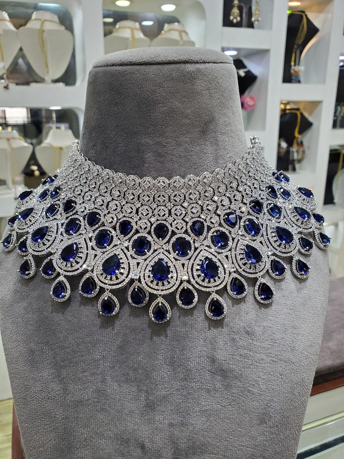 Blue Sapphire Cz Choker Necklace Blue Sapphire - Etsy