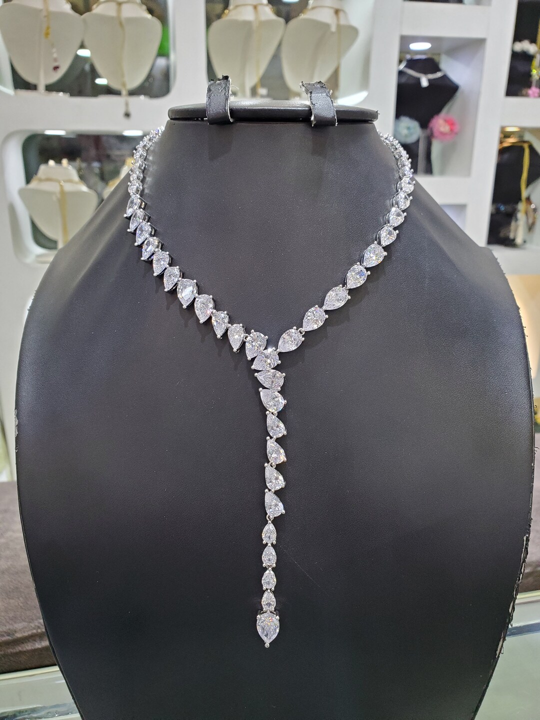 Statement Silver Pear Cut Stones Cz Long - Etsy