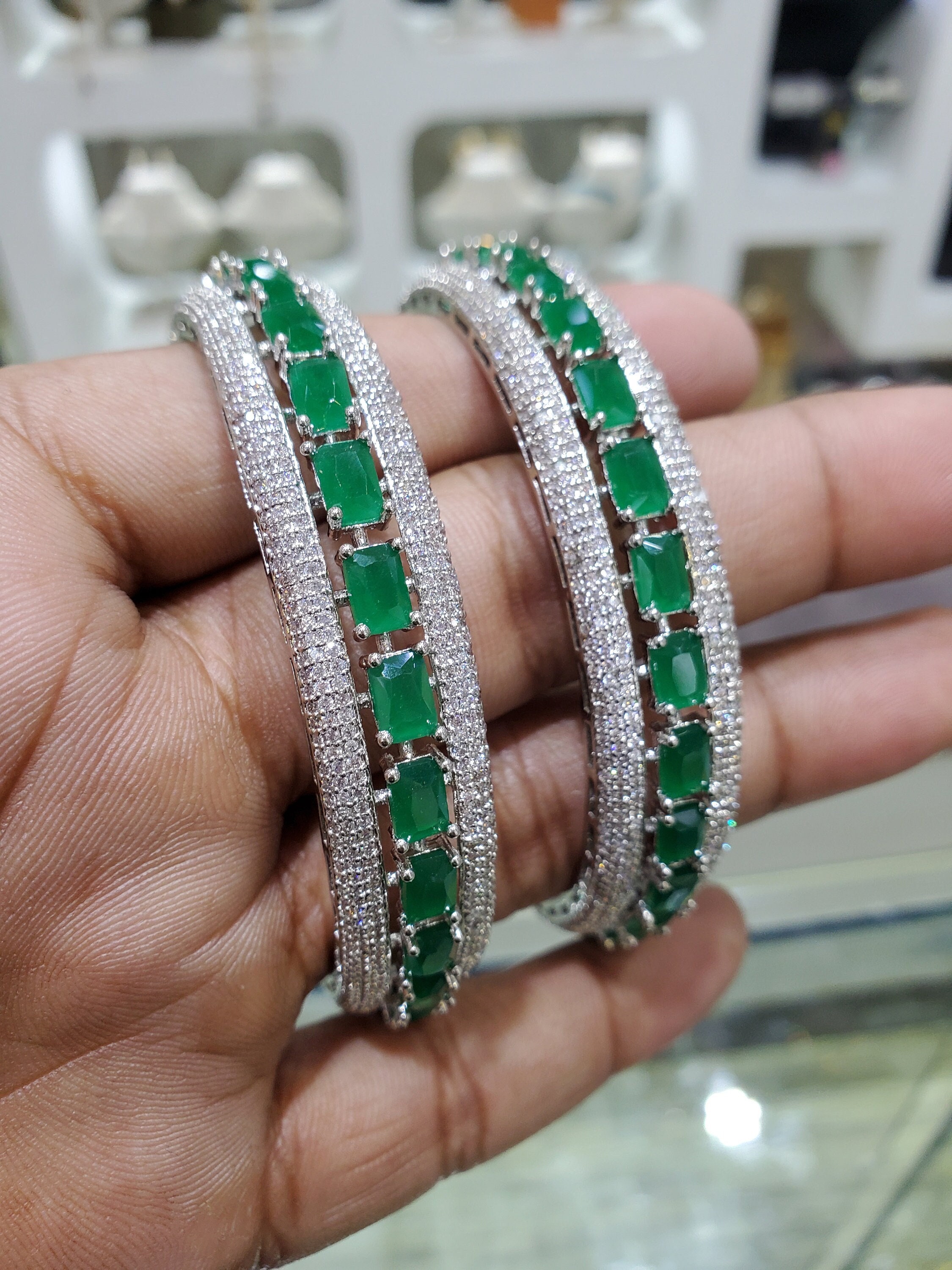 Diamond Bangles With Emerald