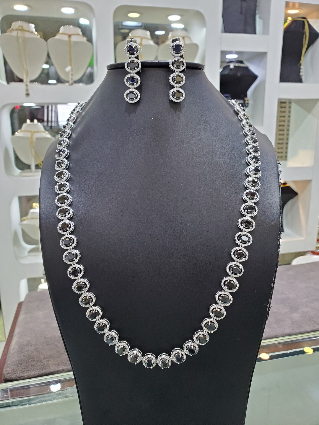 Black Diamond Cz Long String Necklace, Western Necklace/earrings,bridal ...