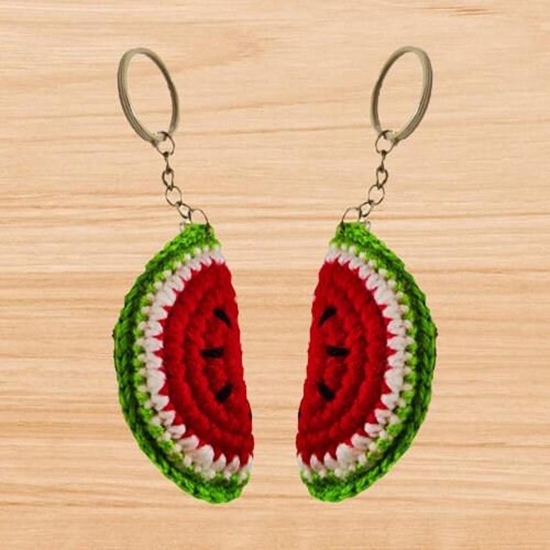 Crochet Watermelon Keychain, Watermelon Slice Keyring, Diy Keychain ...