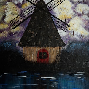 Original Acrylic Painting of a Windmill Surrounded by Magical Forest ...