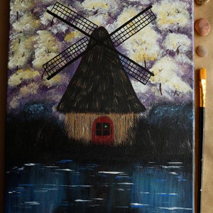 Original Acrylic Painting of a Windmill Surrounded by Magical Forest ...