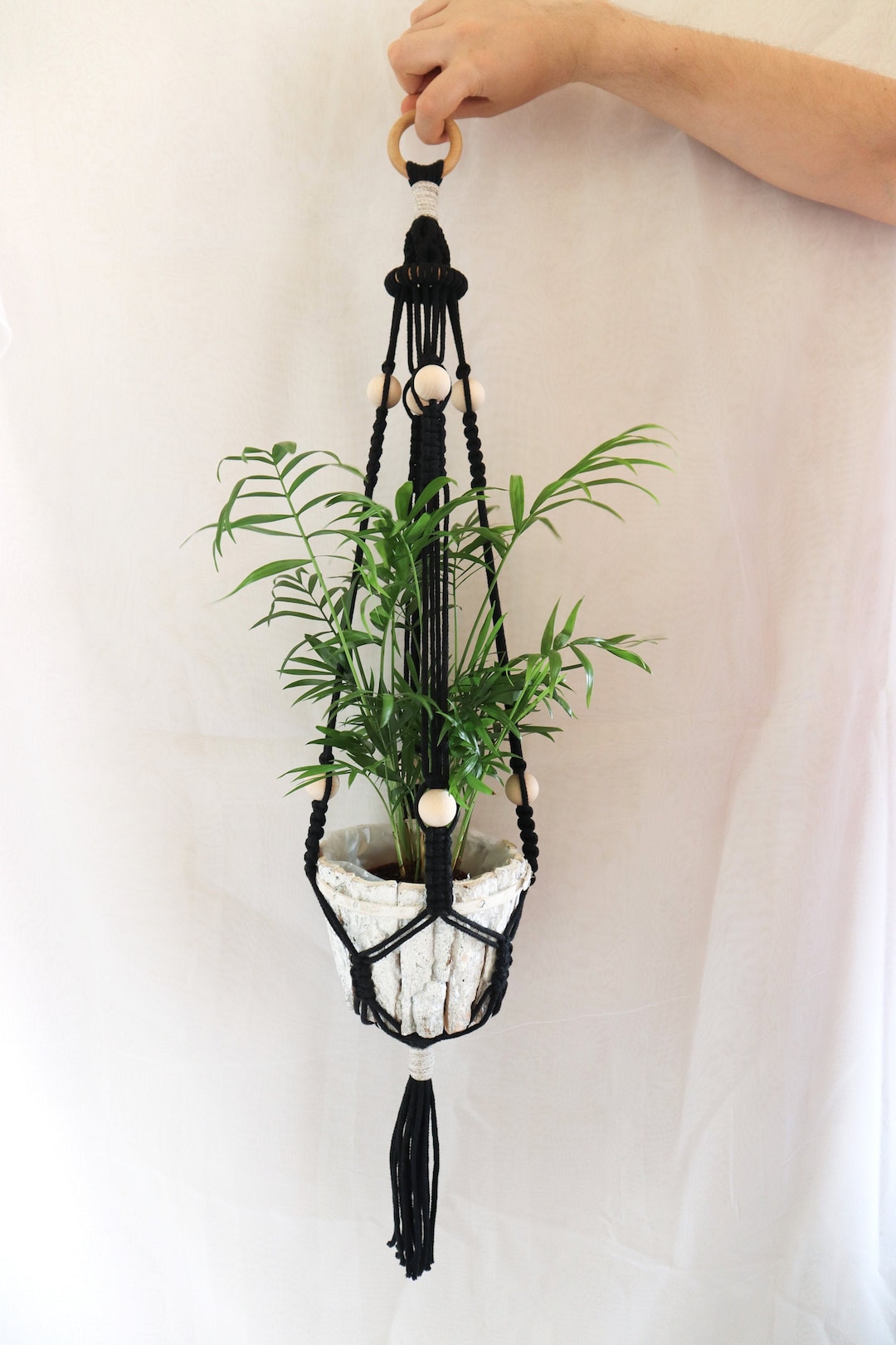 Black Macrame Plant Hanger/hanging Planter/elegant Plant Hanger/gift ...
