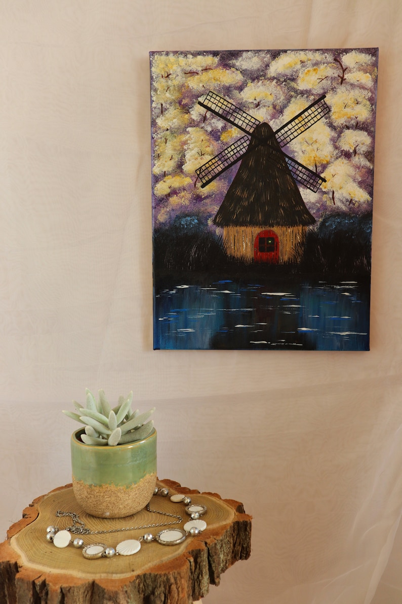 Original Acrylic Painting of a Windmill Surrounded by Magical Forest ...