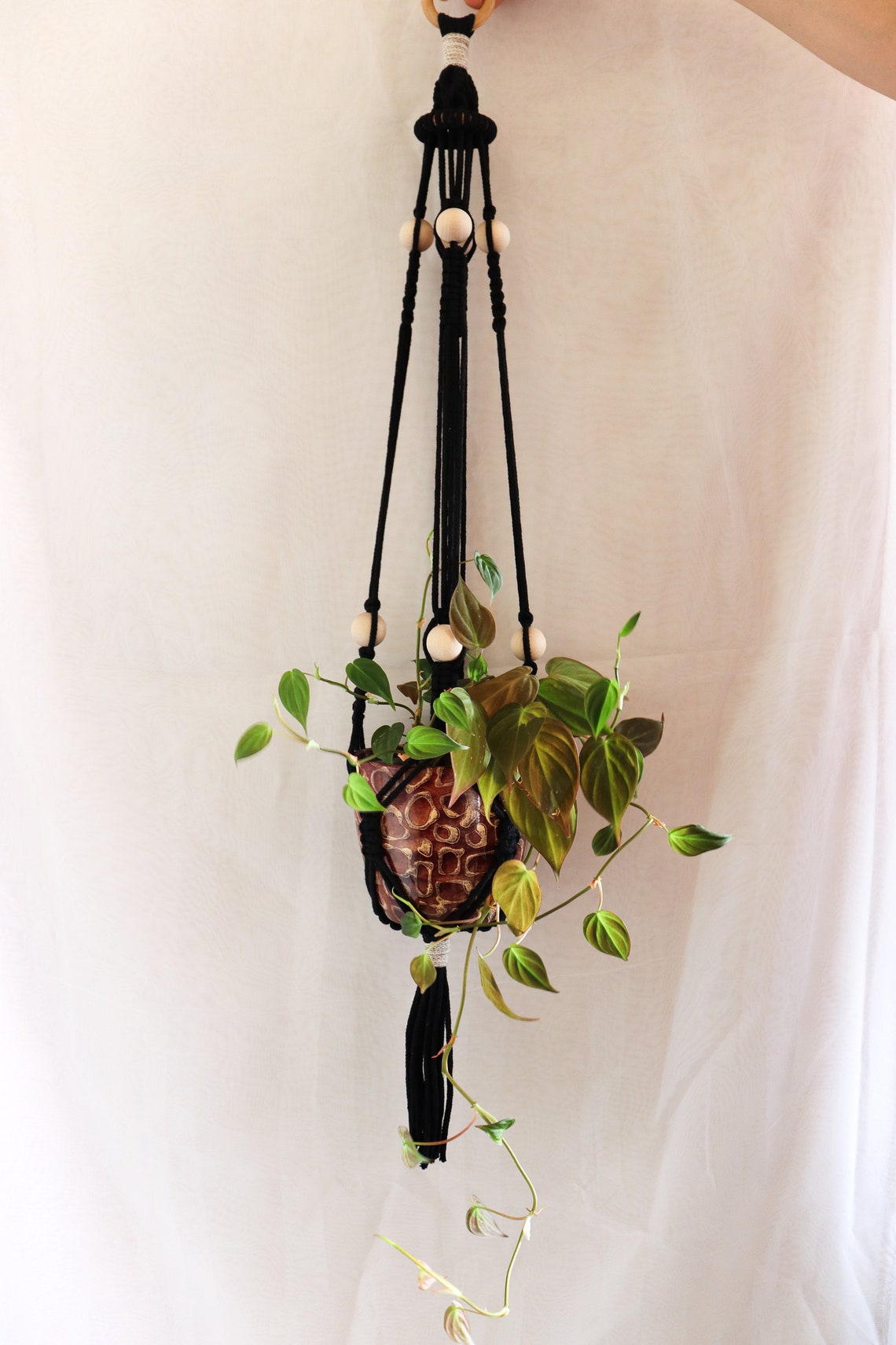Black Macrame Plant Hanger/hanging Planter/elegant Plant Hanger/gift ...