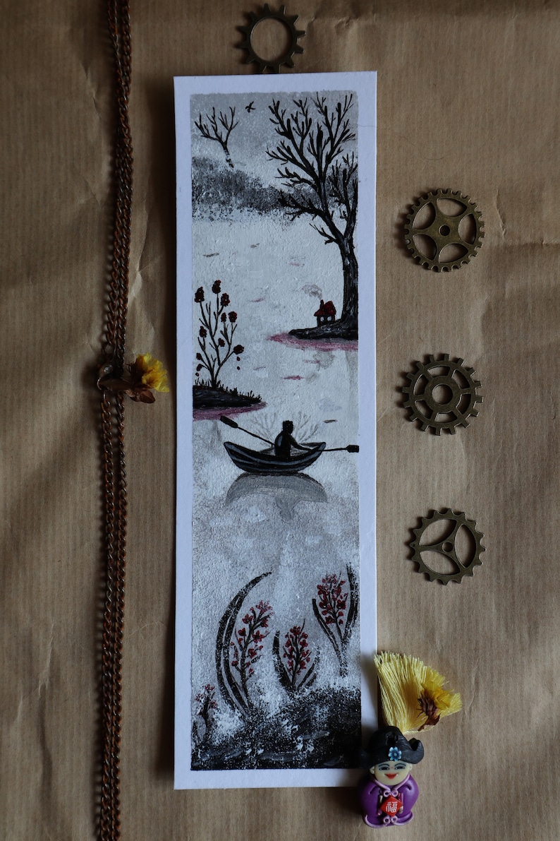 Original hand- painted bookmark with a boat in the fog. The perfect ...