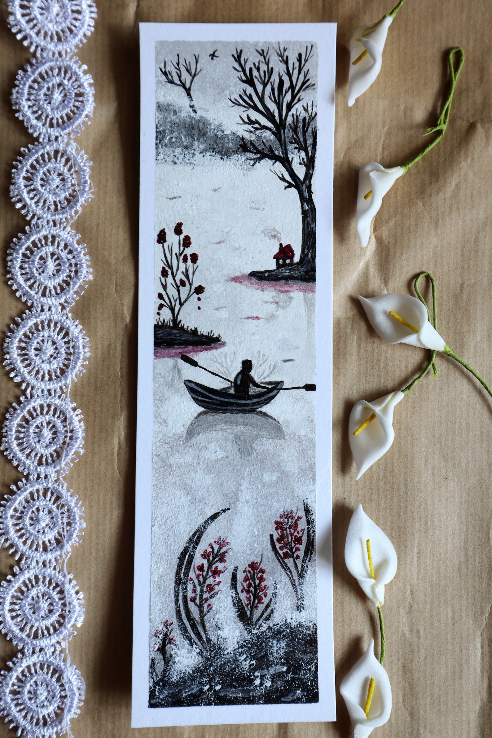 Original hand- painted bookmark with a boat in the fog. The perfect ...