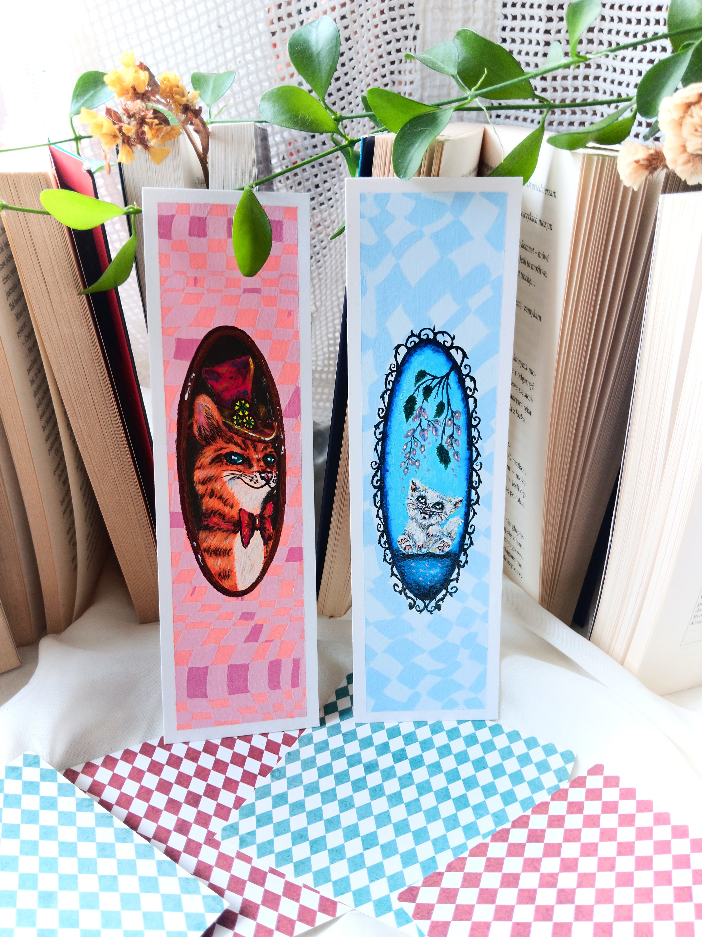 Set of Two Bookmarks With Cats- Hand-painted Cats Bookmarks Cute ...