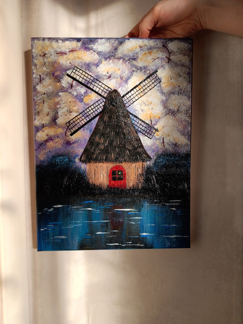 Original Acrylic Painting of a Windmill Surrounded by Magical Forest ...