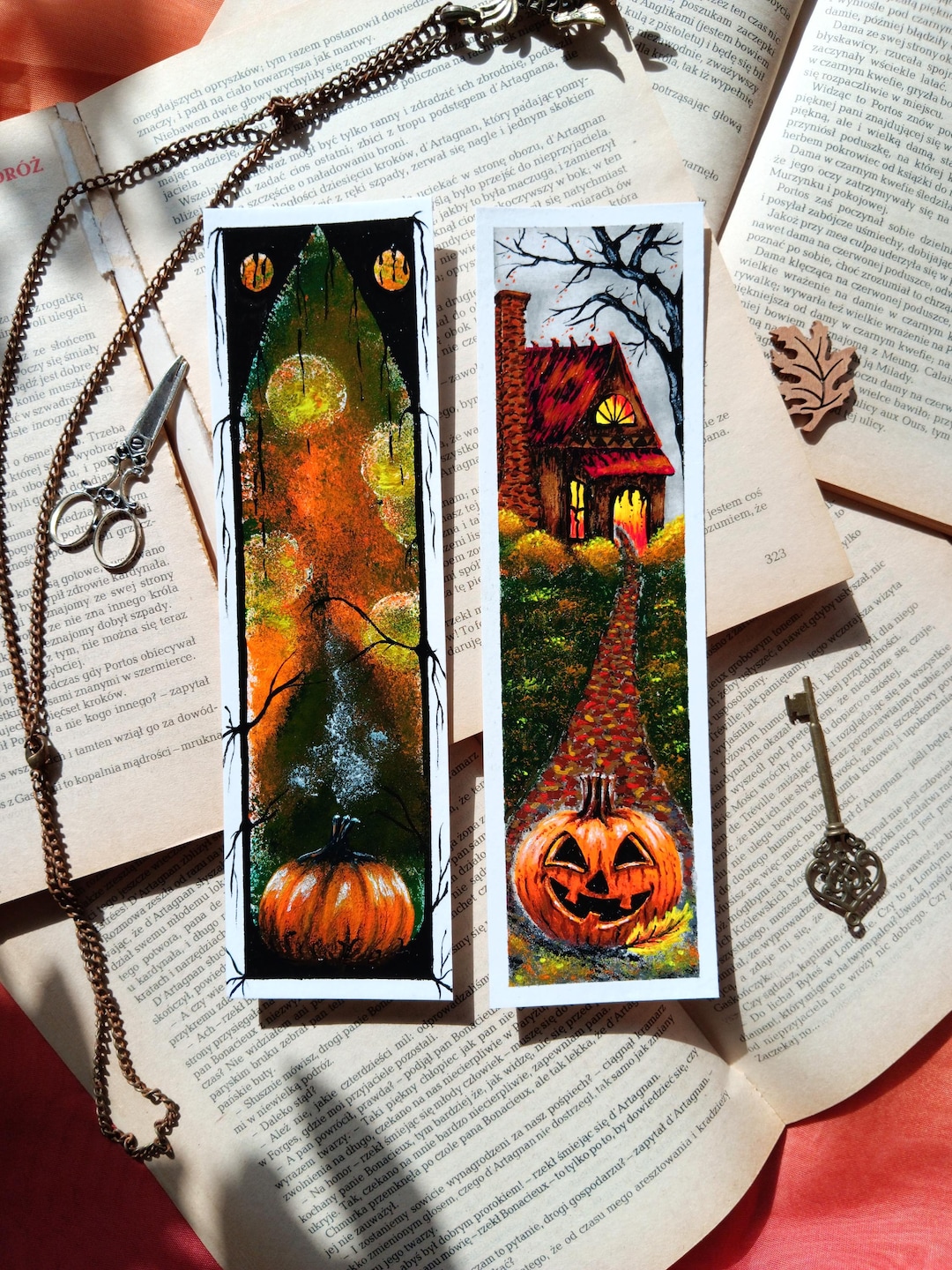 Set of two bookmarks with pumpkins Hand-painted bookmarks Book lovers ...