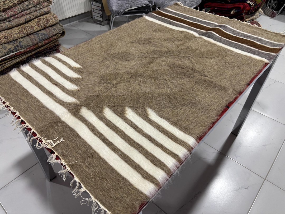NEW HANDMADE! Siirt Mohair Wool Camel Color Blanket RUG: Soft 2.8x4.3 ...