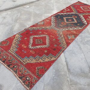 Red Color Runner, Turkish Runner 3x10, Handmade Rug, Vintage Red Runner ...