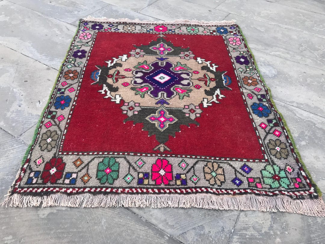 Square Minis Rug, Vintage Small Rug, Makeup Room Vintage Rug, Wonderful ...