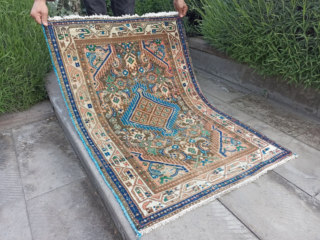 Farmhouse Rug 3x4 , Turkish Art Deco , Vintage Rug , Hand Knotted Rug ...