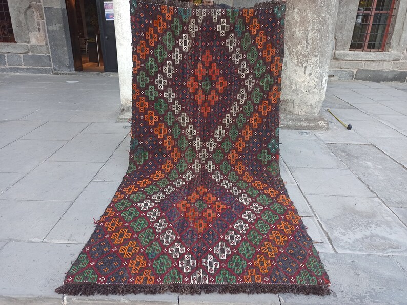 Handmade Turkish Kilim Rug: Geometric Wool Area Rug (5x10) - Etsy