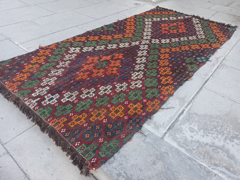 Handmade Turkish Kilim Rug: Geometric Wool Area Rug (5x10) - Etsy