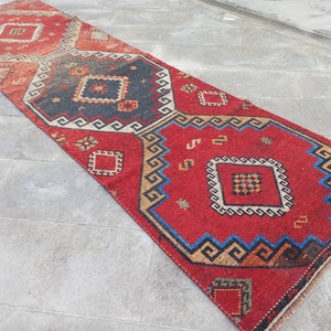 Red Color Runner, Turkish Runner 3x10, Handmade Rug, Vintage Red Runner ...