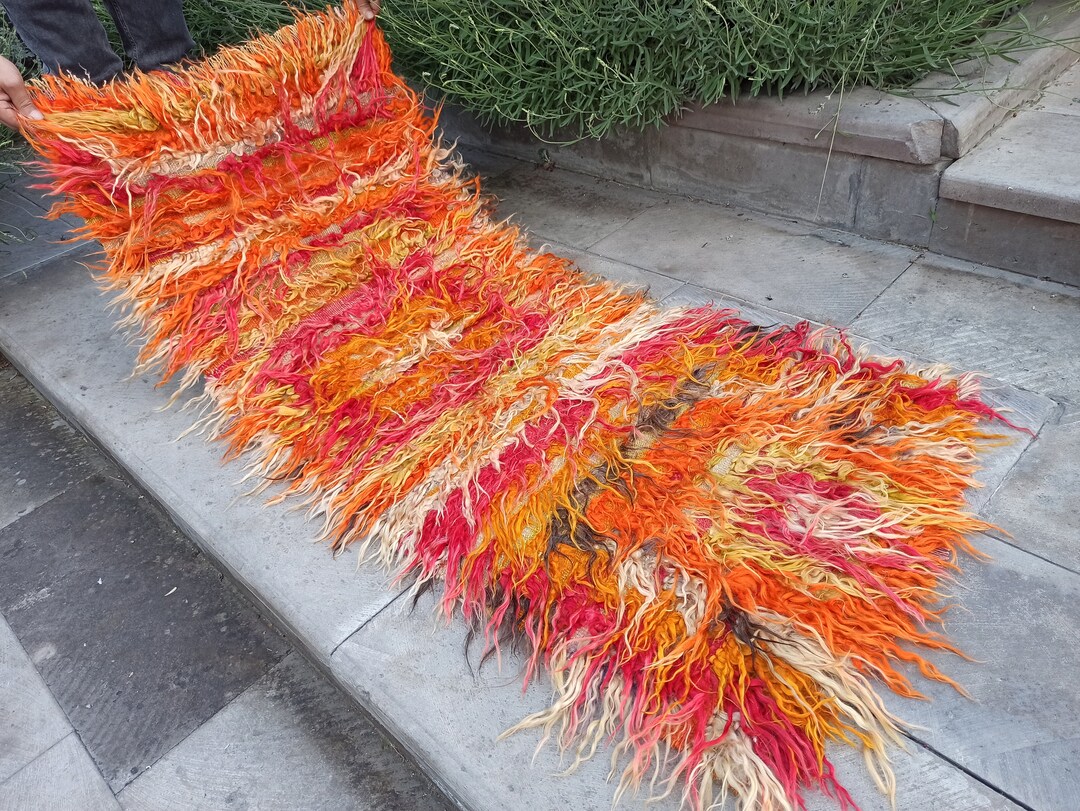 Turkish Tulu Kilim, 2.5x5.2 Runner, Angora Rug, Shaggy Rugs, Very Pale ...