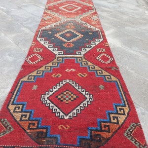 Red Color Runner, Turkish Runner 3x10, Handmade Rug, Vintage Red Runner ...