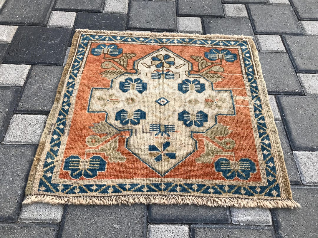 Art Deco Turkish Vintage Square Rug 2x2 - Etsy