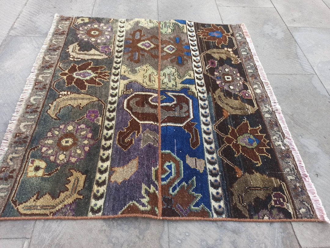 Turkish Square Rug Patchwork Rug 3x3 / Vintage Handwoven Great ...