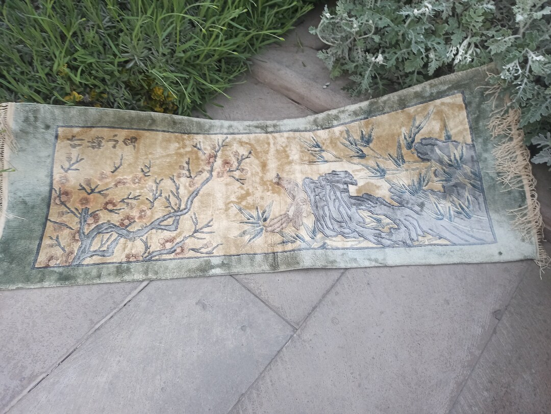 Art Deco Chinese Rug 2x4 Antique Chinese Rugs / Bamboo Village Bird ...