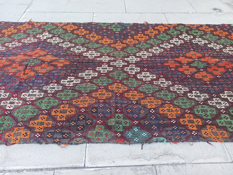 Handmade Turkish Kilim Rug: Geometric Wool Area Rug (5x10) - Etsy