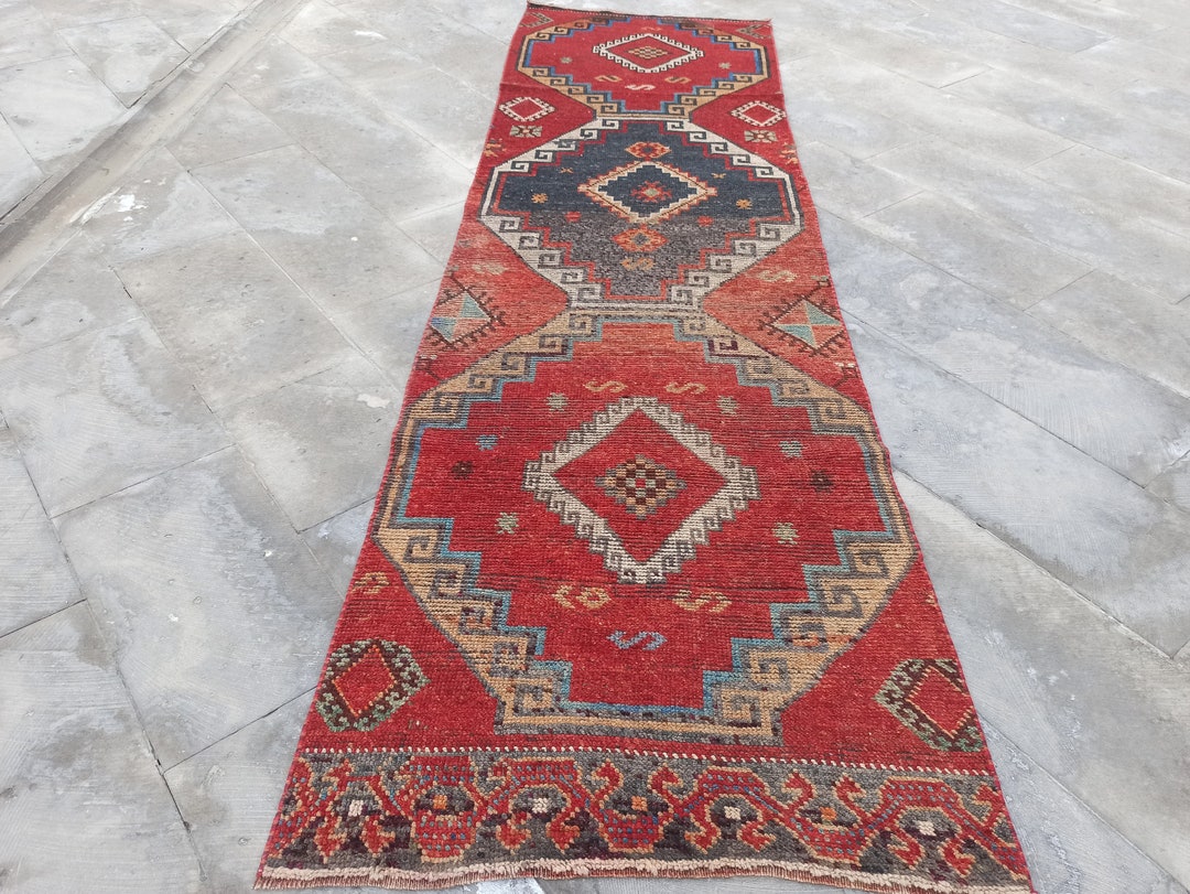 Red Color Runner, Turkish Runner 3x10, Handmade Rug, Vintage Red Runner ...