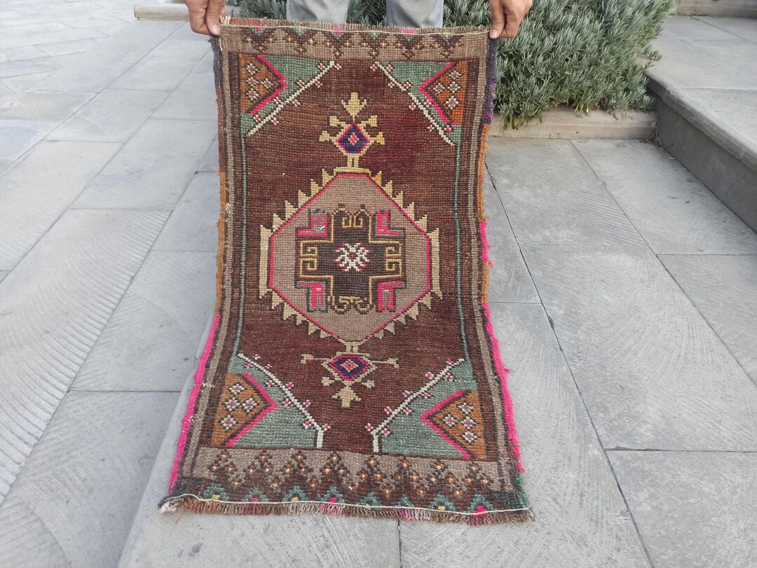 Turkish Small Rug, Soft Wool Rugs, Mini Carpet, Natural Brown Colors ...