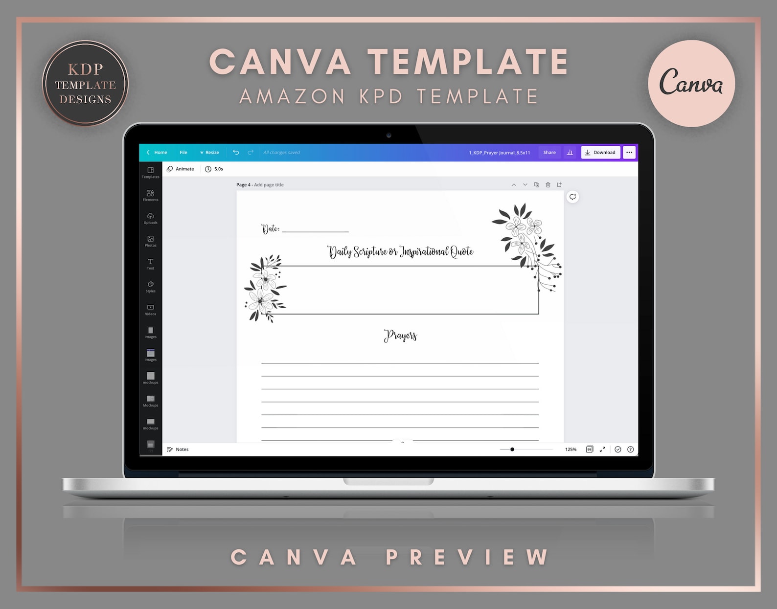 Prayer Journal Canva Editable Template 8.5x11 Inches 130 Total Pages ...