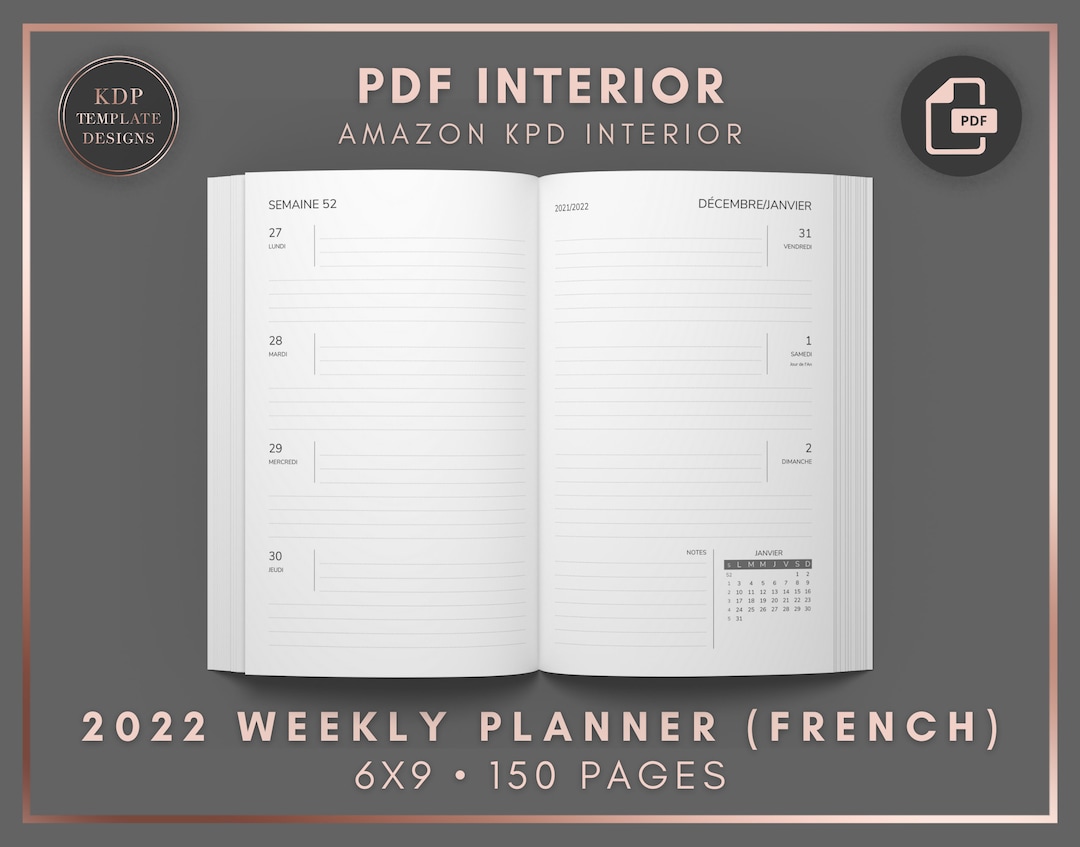 2022 Weekly Planner french Minimalistic Design 150 Total Pages 6x9 ...