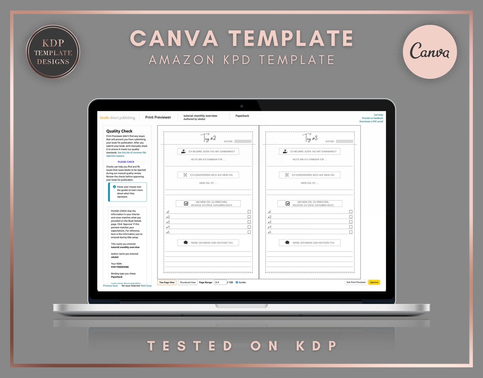 100 Day Goal Planner german Canva Editable Template 6x9 Inches With ...