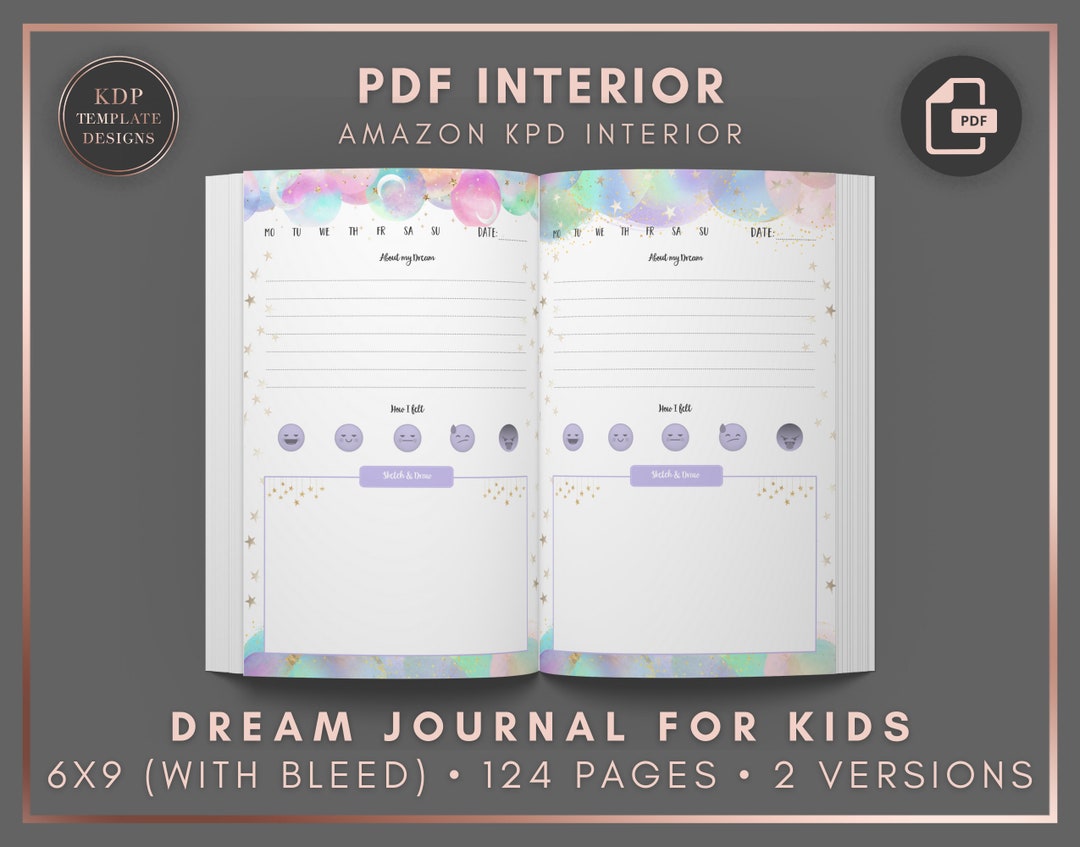Dream Journal for Kids PDF Interior 6x9 Inches with Bleed 124 Total ...