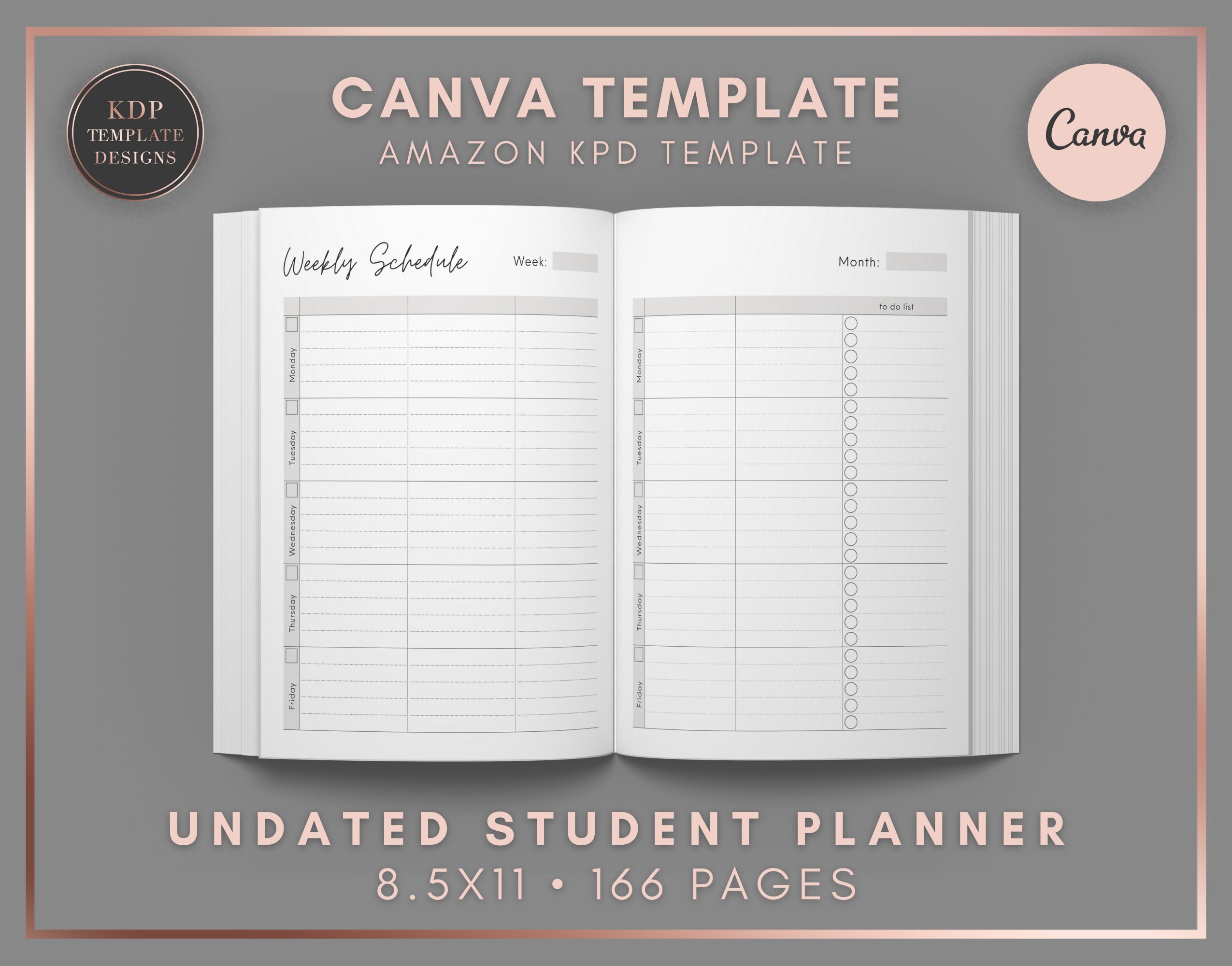 Undated Student Planner Canva Template 8.5x11 in Academic Student ...