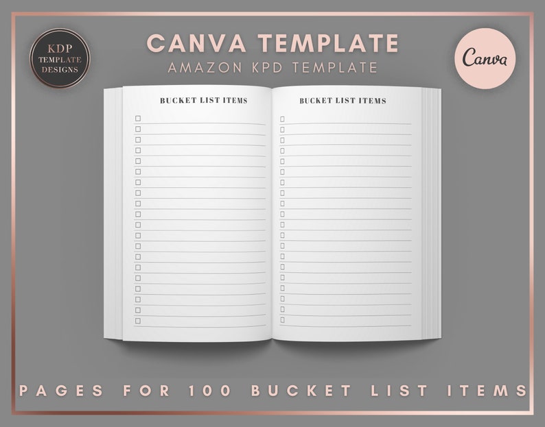 Bucket List Journal CANVA Template Editable & Customizable 6x9 Inches ...