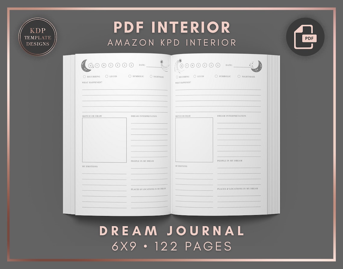 Dream Journal 6x9 Inches with Bleed Ready to Upload PDF Commercial Use ...