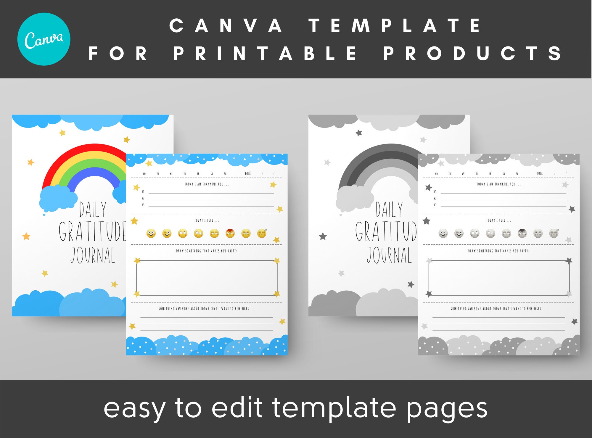 Editable Kids Gratitude Journal Canva Template for Printable Products ...