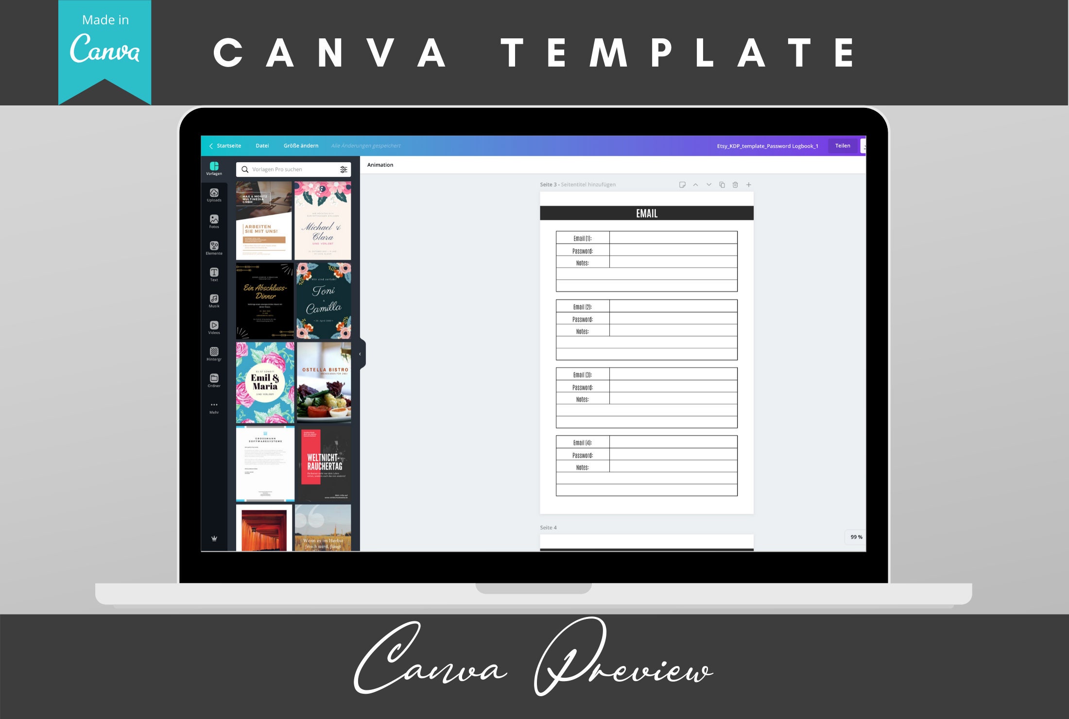 Password Logbook Canva Editable Template 6x9 Inches with - Etsy