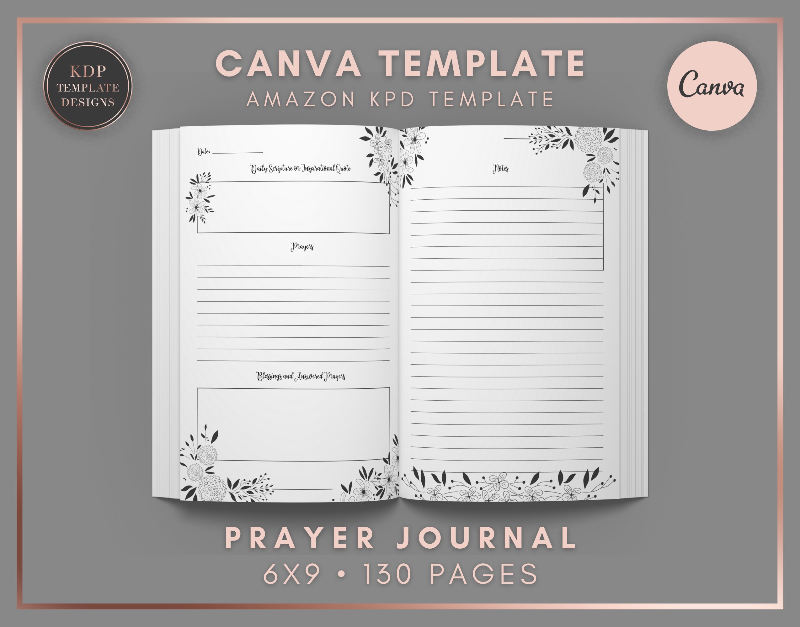 Prayer Journal Canva Editable Template 6x9 Inches 130 Total Pages ...